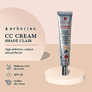 Erborian Color Correcting CC Cream with Centella Asiatica, Fair (Clair) - Light Multi-Purpose Facial Concealer with Illuminating Finish Soothes & Hydrates - SPF Korean Skincare Skin Perfector - 1.5 Oz