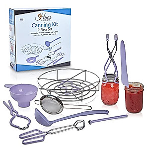 Canning Supplies Starter Kit in Lavender - 9-Piece Canning Tools Set with Stainless-Steel Rack, Ladle, Jar Funnel, Jar Lifter, Magnetic Lid Lifter, Jar Wrench, Strainer, Kitchen Tongs, Bubble Popper