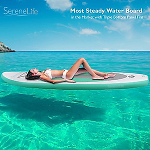 SereneLife Inflatable Stand Up Paddle Board (6 Inches Thick) with Premium SUP Accessories & Carry Bag | Wide Stance, Bottom Fin for Paddling, Surf Control, Non-Slip Deck | Youth & Adult Standing Boat
