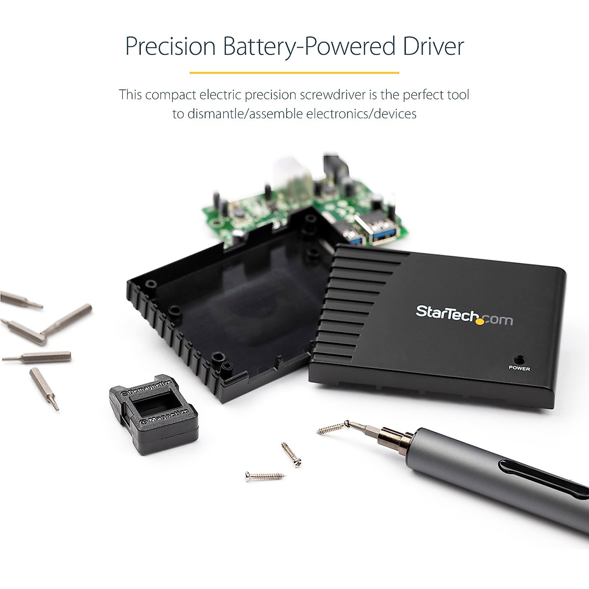 StarTech.com 20-Bit Electric Precision Screwdriver Set - Portable/Mini Battery Powered Bit Driver Kit for Electronics, Laptop, Computer, Tablet & Phone Repairs - Magnetic - Cordless, TAA
