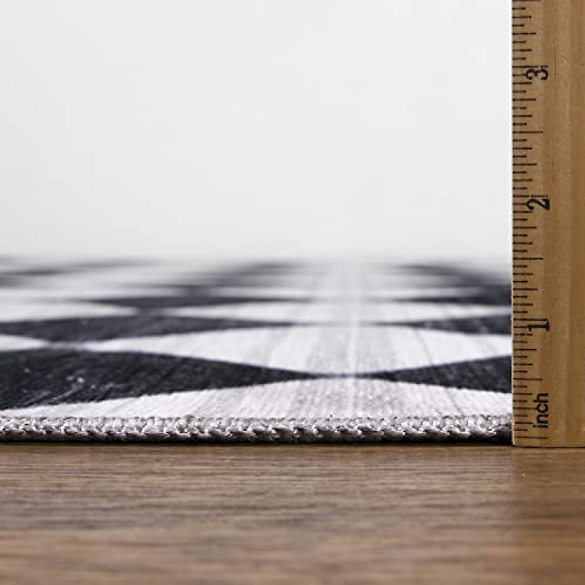 Abani Rectangular Area Rugs 8' x 10' Cream Black Checkered Diamond Machine Washable, Stain Resistant and Non-Shedding Polypropylene Large Rugs Modern Design