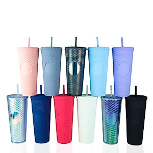 Hogg 24oz Studded Tumbler - Grey, Iced Coffee Cups with Lids Reusable, 24 oz Tumbler with Lid and Straw, Venti Reusable Iced Coffee Cup, Bling Cup, DIY Circle for Vinyl or Stickers, Grey Tumbler