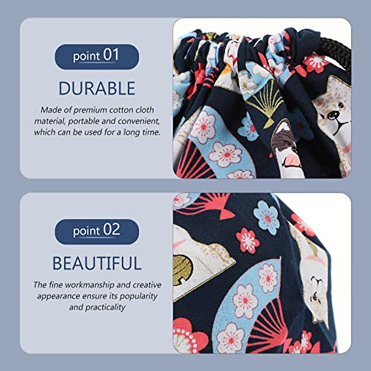 Healeved 2Pcs Japanese Style Lunch Bag Drawstring Lunch Bag Reusable Bento Box Bag Lunch Box Bag