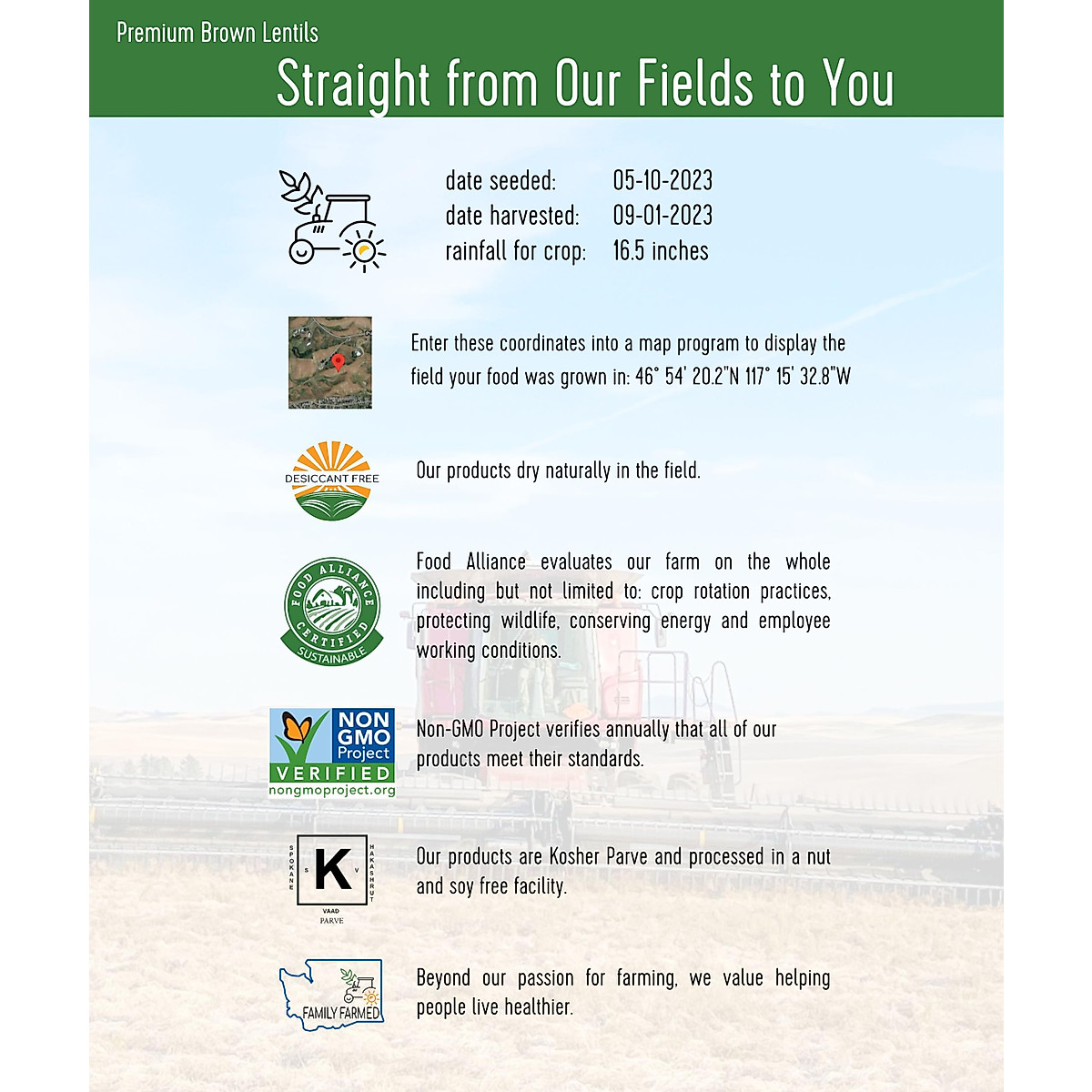 Small Brown Dry Lentils | 5 LBS Plastic Free Packaging | Family Farmed in Washington State | 100% Desiccant Free | Non-GMO | 100% Non-Irradiated | Kosher | Field Traced | Burlap Bag