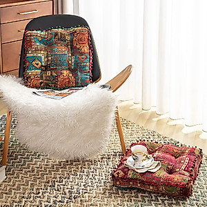 vctops Christmas Red Bohemian Patchwork Square Chair Seat Cushions for Dining Kitchen Office Chairs Patio Soft Cotton Linen Chair Pads (Red,16"x16")