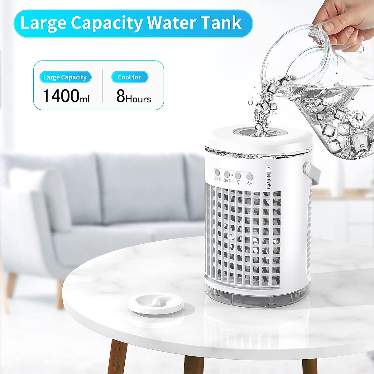 Mencapai Portable Air Cooler Fan, 4 in 1 Personal Evaporative Air Conditioner with 1400ML Water Tank, Remote Controller, Timer, 3 Wind Speeds, 2 Misting Modes and LED Light, for Home Office Bedroom