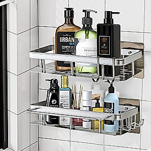Shower Caddy Bathroom Shower Organizer, Adhesive Shower Caddy No Drilling Shower Storage,Shower Shelves for Inside Shower Rustproof Shower Rack Silver 2 Pack