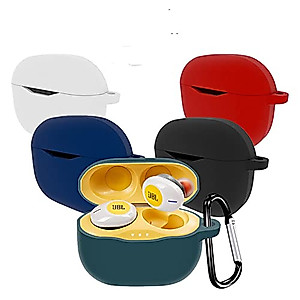 2 Pack DAYJOY Soft Silicone Protective Case Cover Compatible with JBL Tune 120TWS/125TWS Earphone, Protective Skin Sleeve with Key Chain (Black+Blue)