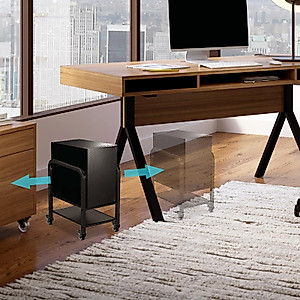 Computer Tower Stand, 360Tronics Adjustable Desktop ATX-Case CPU Holder, 2-Tier PC Rolling Stand Mobile Steel Desktop Case Stand Cart with 4 Locking Wheels for Office Home, Black