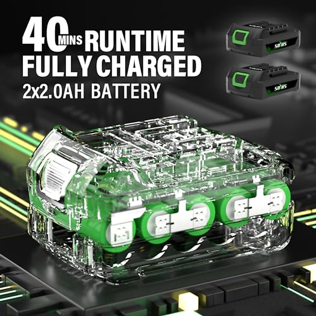 SOYUS Weed Wacker Battery Powered 10 Inch, String Trimmer Cordless with 2 Pcs 2.0Ah Batteries, Lightweight Edger Trimmer with 8 Pcs Replace Spool Trimmer Lines