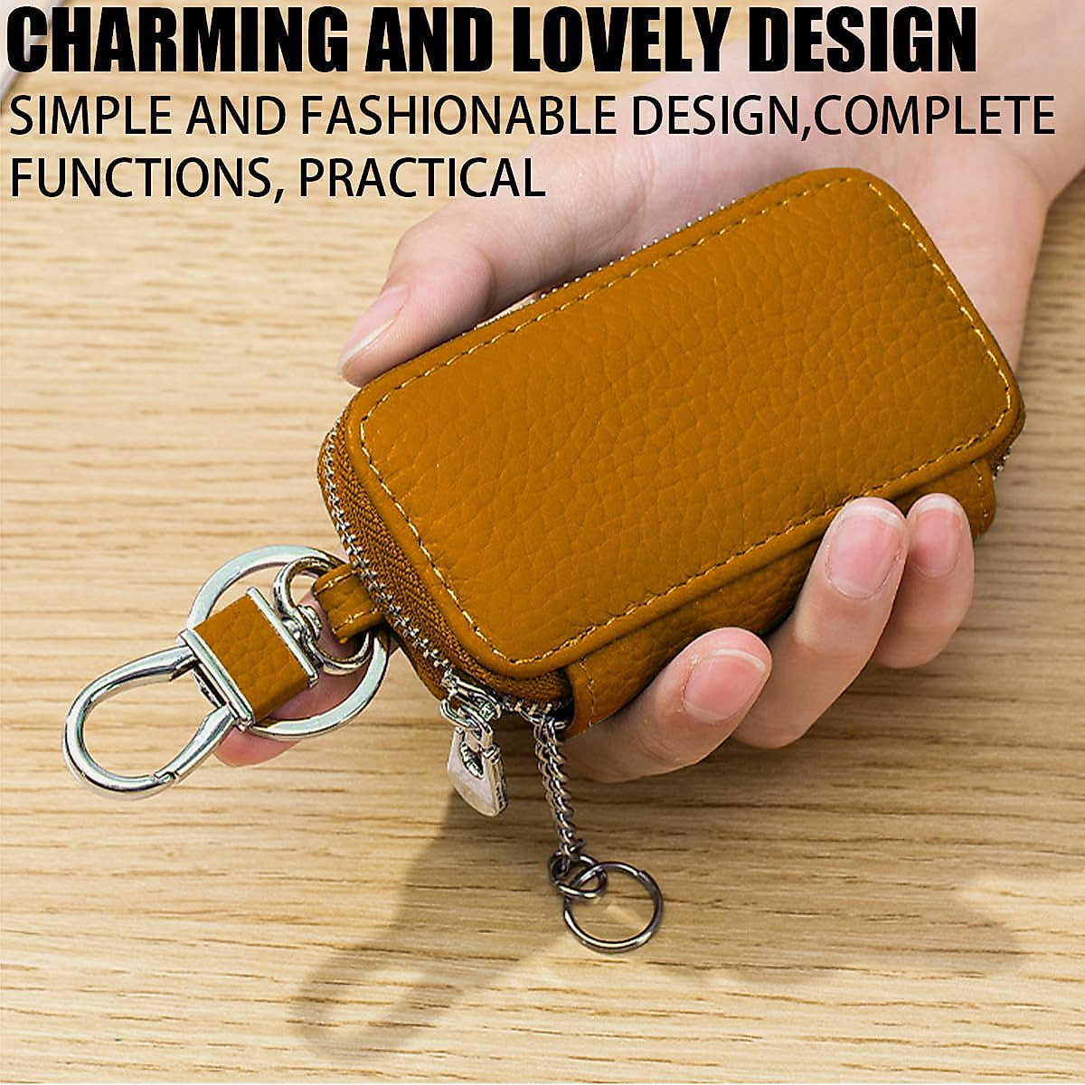 BESULEN Car Key Case Holder, Leather Car Key Chain Bag Car Remote Key Fob Holder, Auto Smart Key Fob Case Key Pouch with Keychain, Keychain Protector Case Car Accessories (Brown)