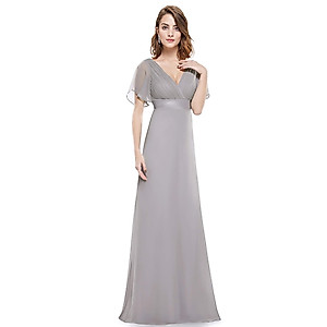 Ever-Pretty Women's Classic Chiffon Short Sleeve Pleated V-Neck Floor Length Bridesmaid Dresses Grey US14