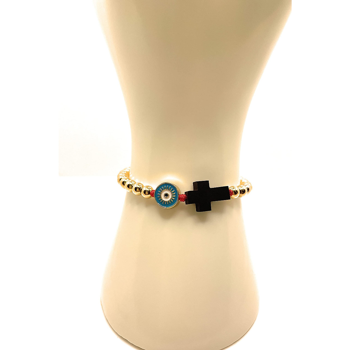 Azabache Bracelet, Azabache Cross Bracelet, Evil Eye bracelet, Protection Bracelet, Gold Beaded Bracelet for Women, Evil Eye Luck Bracelet, Dainty Bracelet, Women Jewelry, Red String Bracelet.