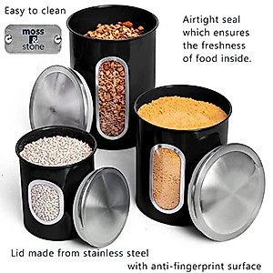 Moss & Stone 3 Piece Black Canisters Sets For The Kitchen, Kitchen Jars With See Through Window | Airtight Coffee Container, Tea Organizer, And Sugar Canister, Kitchen Canisters Set of 3 (Black)