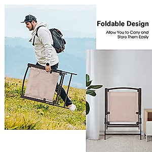 Giantex Set of 2 Patio Folding Chairs - Outdoor Sling Chairs with Armrests and Rustproof Steel Frame, Patio Dining Chairs with Breathable Fabric for Garden, Backyard Poolside Indoors, No Assembly (1)