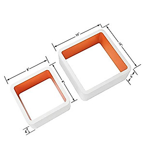 Homewell Set of 2 Cube Floating Shelves, Wood Wall Shelves for Home Decoration, Storage Display Rack, White+Orange.