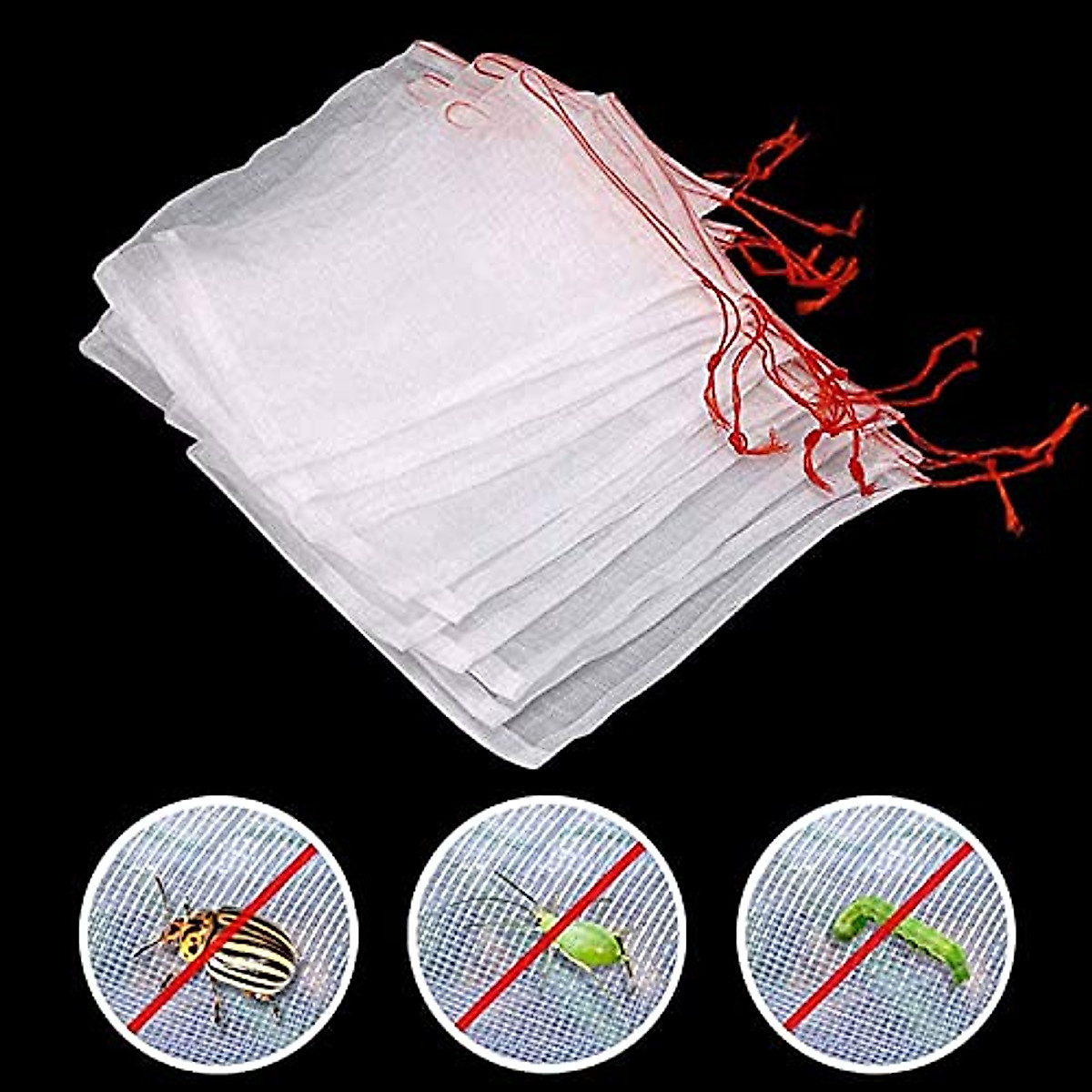 50pcs Bird Netting Bags, Fruit Protection Bags Mesh, Garden Insect Net Bags with Drawstring, 6" X 10" Mosquito Netting Bag Garden Pest Barrier for Protecting Plant Fruits Trees Vegetables and Flower.