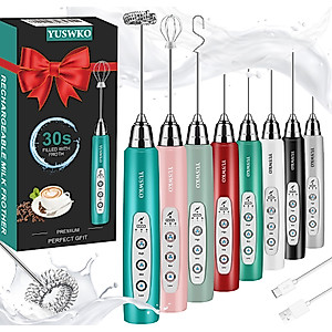YUSWKO Milk Frother Handheld for Coffee, Rechargeable Drink Mixer with 3 Heads 3 Speeds Electric Coffee Frother Whisk, Gift for Many Occasions and Festival