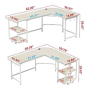Merronix L Shaped Office Desk, Modern Reversible L Gaming Desk for Home Office, Spacious Desktop Corner Computer Desk, Beige