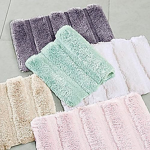 Madison Park Tufted Pearl Channel Absorbent Bathroom Rugs Non Slip Washable Bath Mat Shaggy Rugs For Bathroom Bedroom Plush Thick Soft Machine Wash Rubber Back Seafoam 17x24" 1 piece