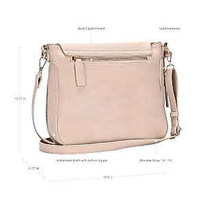 MMS Design Studio The Journey Crossbody Shoulder Bag for Women, Distressed Vegan Leather - Taupe