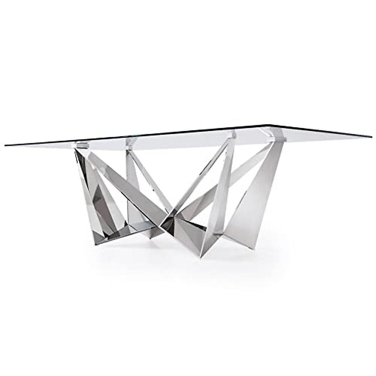 ZURI Modern Serra 94" Dining Table - Clear Glass with Polished Stainless Steel Base