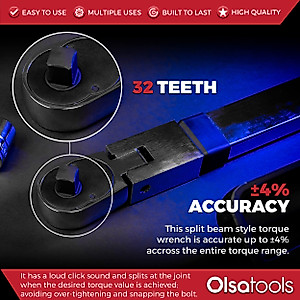 Olsa Tools Digital Torque Wrench, 1/2-Inch Drive (12.5-250 ft-lb Torque Range) | ±1% CW and ±2% CCW Torque Accuracy | Premium Ratcheting Adjustable Torque Wrench | Professional Grade