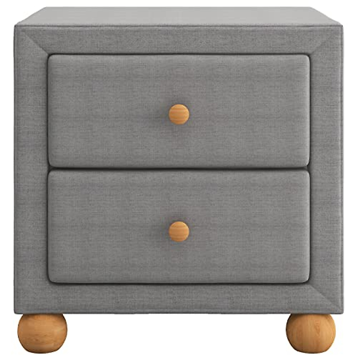 Modern Nightstand with 2 Drawers, Upholstered Night Stands with Storage Drawers, Wooden Bedside Tables with Natural Wood Knobs, Small End Side Table for Bedroom, Living Room, Home, Dark Grey