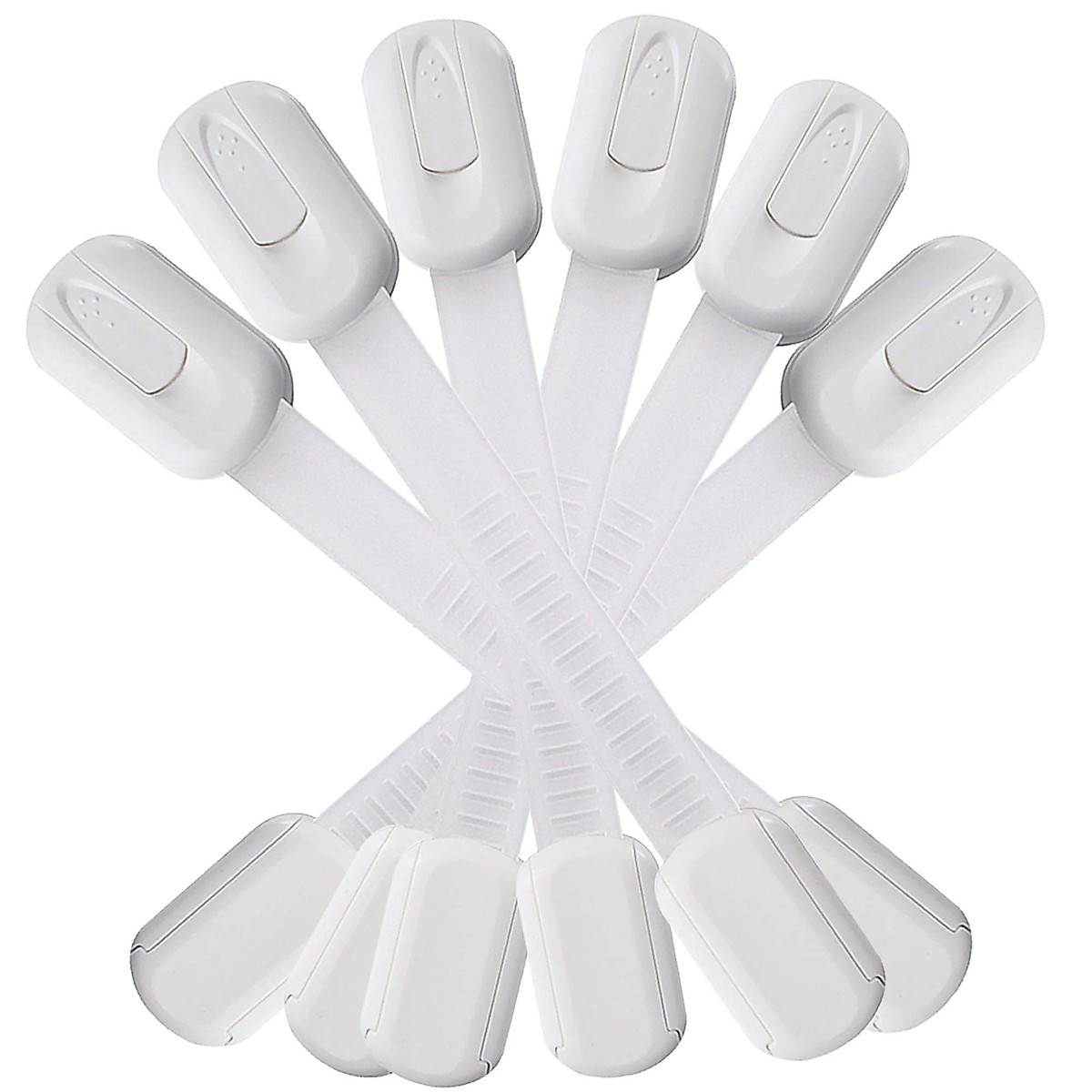 6 Pack Vmaisi Multi-Use Adhesive Straps Locks - Childproofing Baby Proofing Cabinet Latches for Drawers, Fridge, Dishwasher, Toilet Seat, Cupboard, Oven,Trash Can, No Drilling (White) (6)