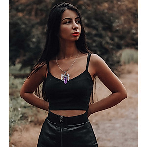 XIANNVXI Crystal Healing Stone Necklace for Men Women Amethyst Vintage Dragon Necklace Cool Simple Retro Natural Reiki Spirtural Witch Gemstone Pendant Jewelry