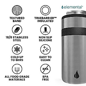 Elemental Insulated Slim Can Cooler, Triple Wall Stainless Steel Skinny Can Cooler - Drink Cooler Insulator for 12oz Skinny Seltzers, Beer, Soda Cans - Brushed Steel