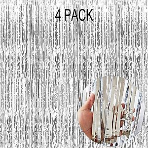 EUFARS 4 Pack Silver Fringe Backdrop Curtain - Silver Streamers for Birthday Party Backdrop, Silver Backdrop for Graduation Decorations Class of 2024 Prom Disco Party Decorations