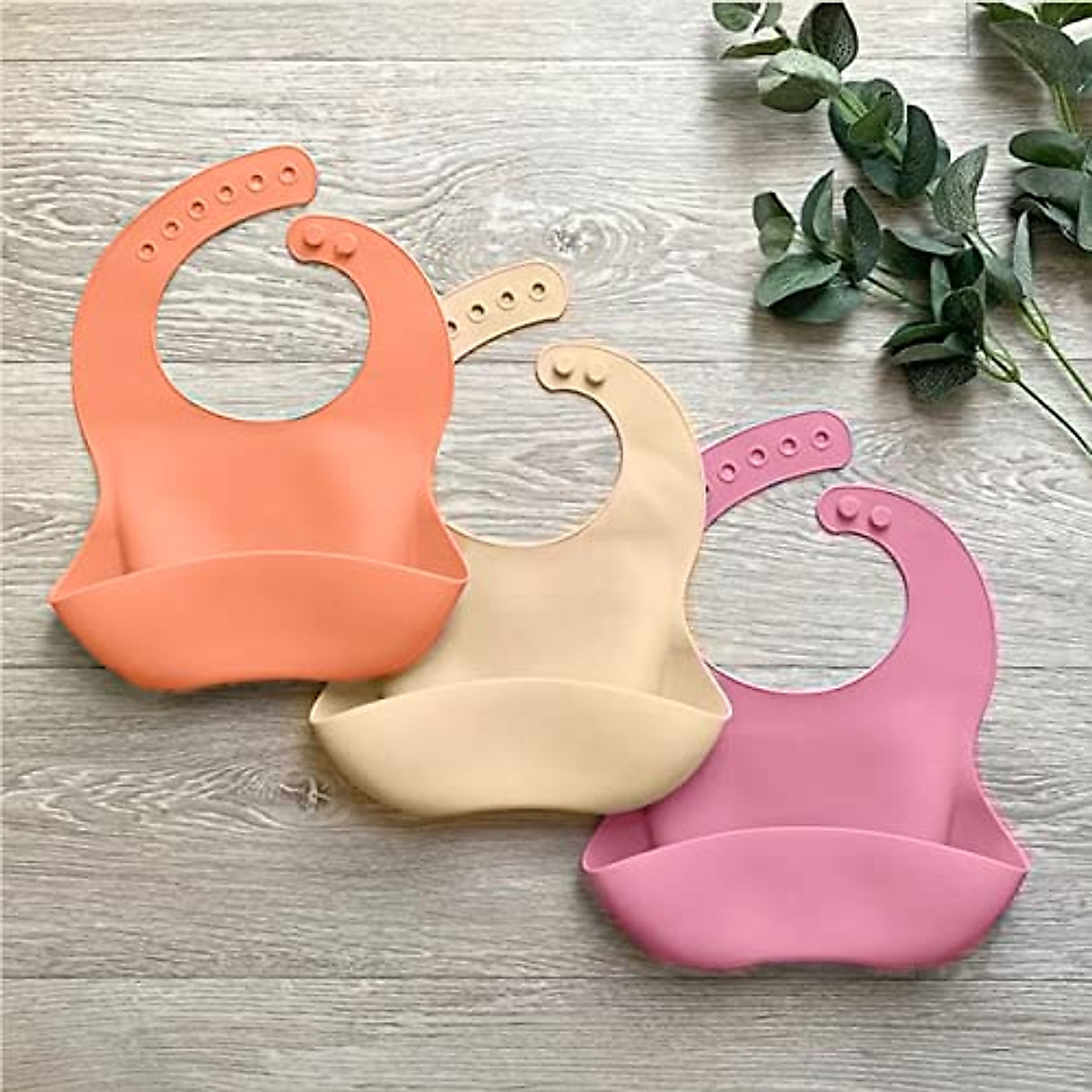 LAUIEKNA Silicone Bibs For Babies & Toddle 3PCs/Set Soft Waterproof Bibs For Girl,Adjustable Feeding Bib Berry/Dusty Rose/Custard