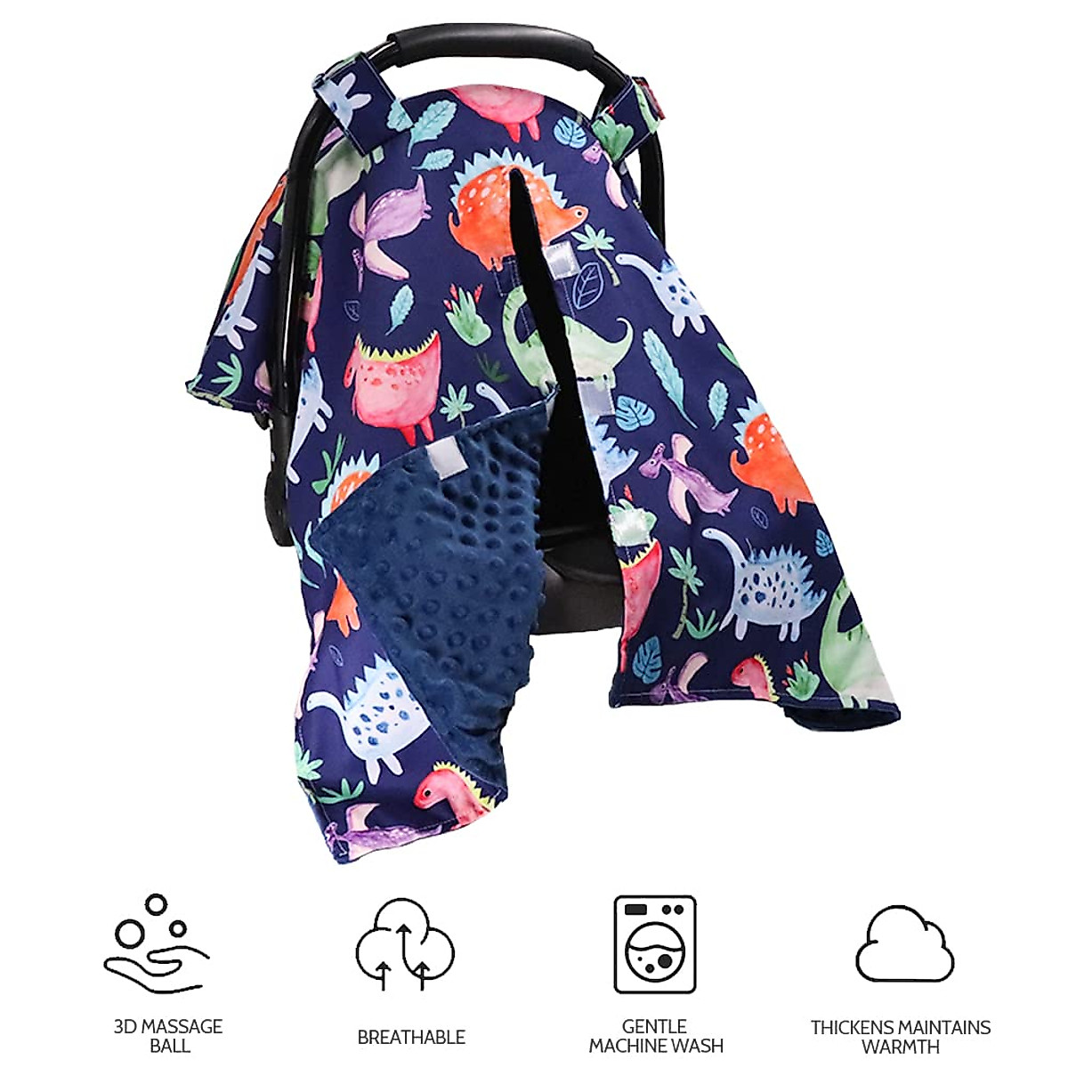 Baby Car Seat Cover, Peekaboo Opening Infant Carseat Canopy for Boys Girls, Warm Minky Blanket Car Seat Covers for Newborn, Carrier Cover Poncho, Nursing Covers for Breastfeeding