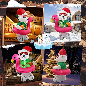 Kofero Christmas Inflatables Outdoor Decorations 6FT Hawaii Polar Bear Cute Blow up Xmas Decoration with Led Lighted Inflatable Yard Décor for Indoor Outside Holiday Party Garden Lawn