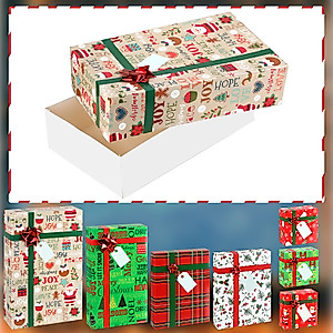 24 Pieces Christmas Gift Boxes with Lids and Red Bows Christmas Gift Wrap Boxes Holiday Present Box 4 Sizes Gift Boxes Shirt Box for Wrapping Xmas Holiday Present