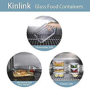 KINLINK Glass Food Storage Containers 18-Pieces with Lids, Glass Meal Prep Containers with BPA-Free Lids, 3 Different Sizes with Airtight Lock 13oz/410ml, 24oz/700ml, 35oz/1040ml