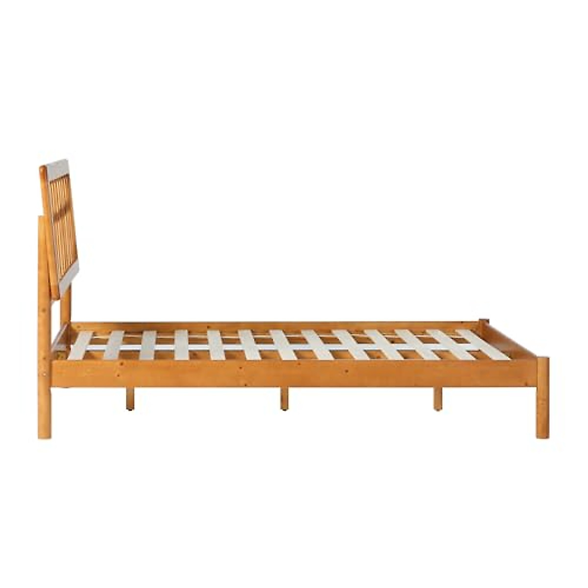 Walker Edison Queen Transitional Geometric X Pattern Headboard Solid Wood Bed, Queen Size, Caramel