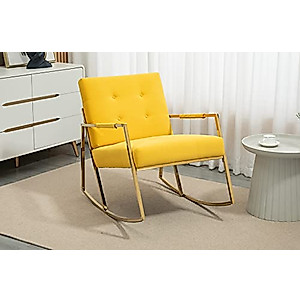 SEYNAR Rocking Chair,Upholstered Accent Chairs,Comfy Glider Living Room Chairs for Padded Seat with Golden High Armrest,Rocking Chair Nursery for Living Room,Dining Room,Bedroom,Kitchen(Yellow)