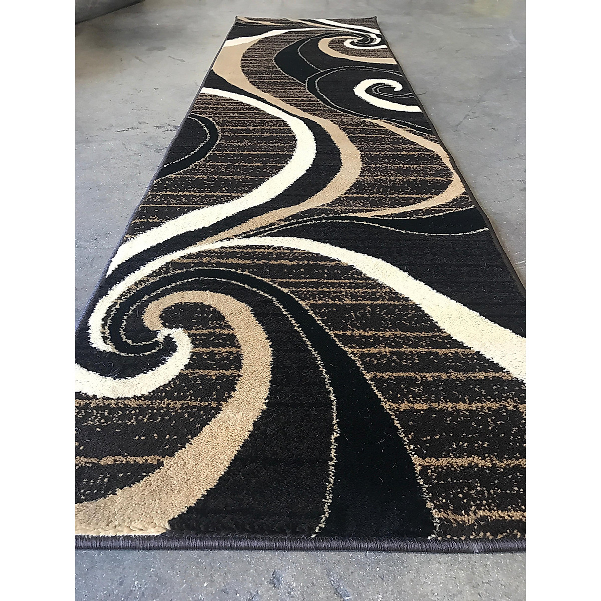 Modern Runner Contemporary Area Rug Dark Brown Black Beige Carpet King Design 344 (2 Feet X 7 Feet 3 Inch )