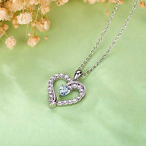 Heart Jewelry Necklaces for Women 925 Sterling Silver Birthstone Necklace Birthday Gifts for Women Wife Mom