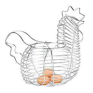 Zerodeko Metal Wire Egg Basket Chicken Shaped Wire Gathering Basket Country Style Chicken Egg Storage Basket for Collecting Carrying Eggs Silver