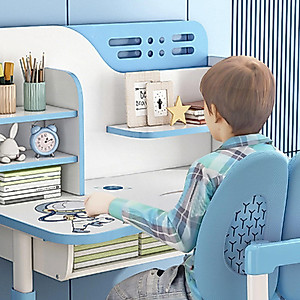 2024 Upgraded Kids Desk Set, Cartoon Pattern Height Adjustable Children Table Chair Set Ergonomic Scientific Separation Study Writing Desk with Tilt Book Stand Drawer Birthday Gift for Boys Girls