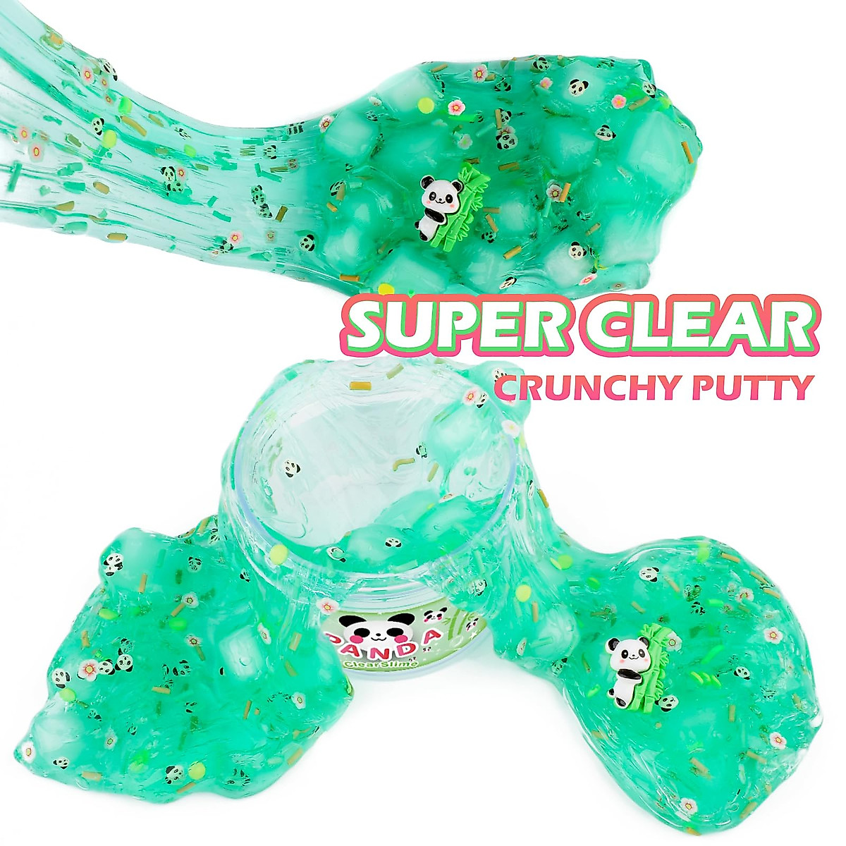 Green Clear Slime with Jelly Cubes and Cute Slime Add-ins, Glimmer Slime Crunchy Crystal Slime Boba Slime, Super Soft Sludge Toy with Cute Charms Kids Party Favors Slime for Girls and Boys