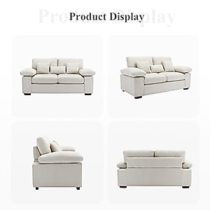 Loveseat Sofa Couch 73", Chenille Love Seat Couch Sofa with Removable Back Seat Cushions, Upholstered Living Room Sofa with 2 Throw Pillows 1 Lumbar Pillow, Sofa for Small Space Apartment Lounge-Beige