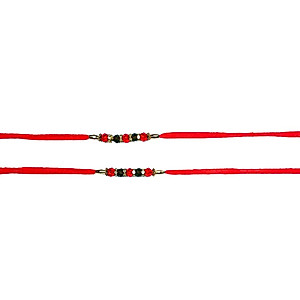 IndiaBigShop Rakhi for Bhaiya, 2 Ring Stone Brother Rakhee, Rakhi, Red-Green Crystal with Stone Rings Rakhi Thread- Set of 2