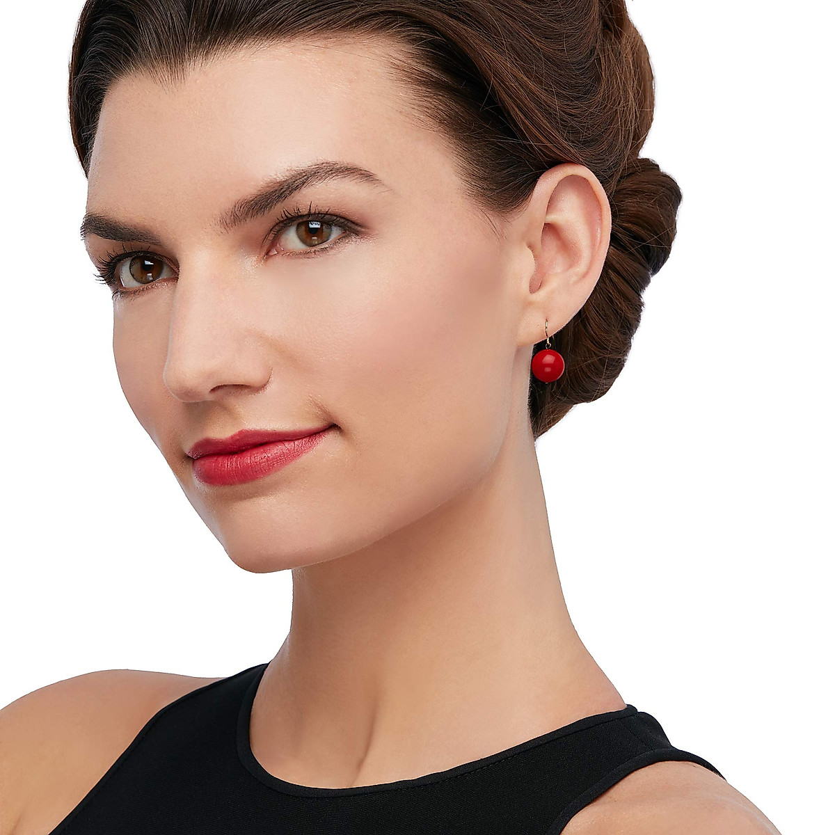 Ross-Simons 12mm Red Coral Bead Drop Earrings in 14kt Yellow Gold