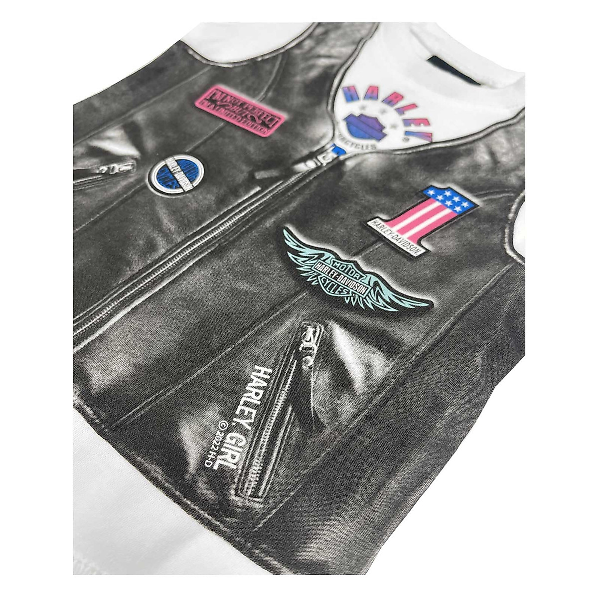 Harley-Davidson Baby Girls' Faux Leather Vest Short Sleeve Creeper (3/6M)