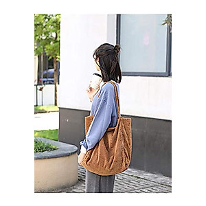 Ulisty Women Large Corduroy Tote Bag Retro Shoulder Bag Casual Shopping Bag Fashion Handbag apricot