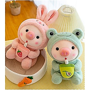 LANFIRE Pig Plush Pillow Pig Dressed Up As Frogs Tigers Rabbits Cute Plush Pillow Gifts for Boy Girl (9.8 in, Green)